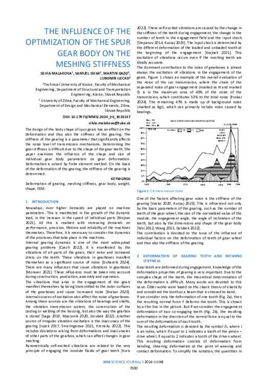 THE INFLUENCE OF THE OPTIMIZATION OF THE SPUR GEAR BODY ON THE MESHING ...