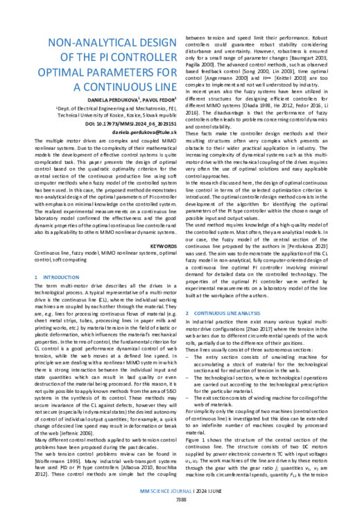 NON-ANALYTICAL DESIGN OF THE PI CONTROLLER OPTIMAL PARAMETERS FOR A CONTINUOUS LINE | MM Science ...