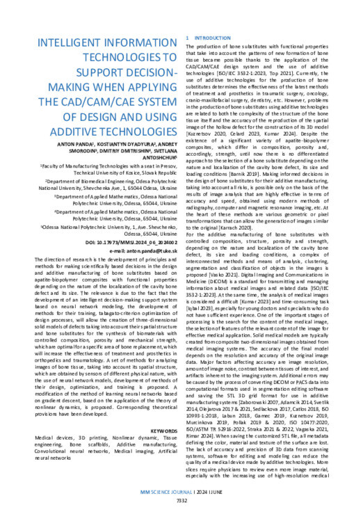 INTELLIGENT INFORMATION TECHNOLOGIES TO SUPPORT DECISION-MAKING WHEN ...