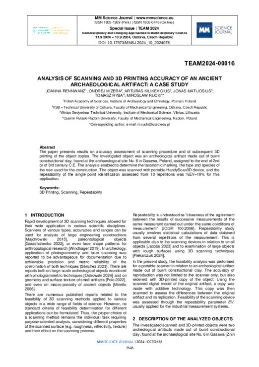 ANALYSIS OF SCANNING AND 3D PRINTING ACCURACY OF AN ANCIENT ...