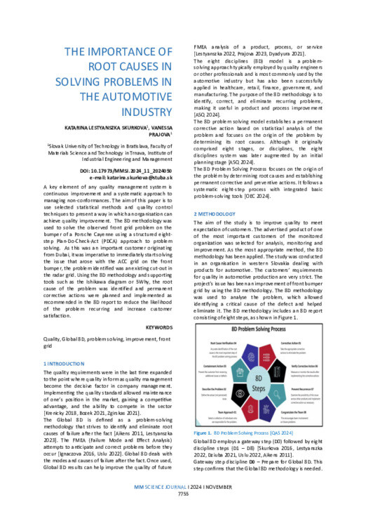 THE IMPORTANCE OF ROOT CAUSES IN SOLVING PROBLEMS IN THE AUTOMOTIVE ...