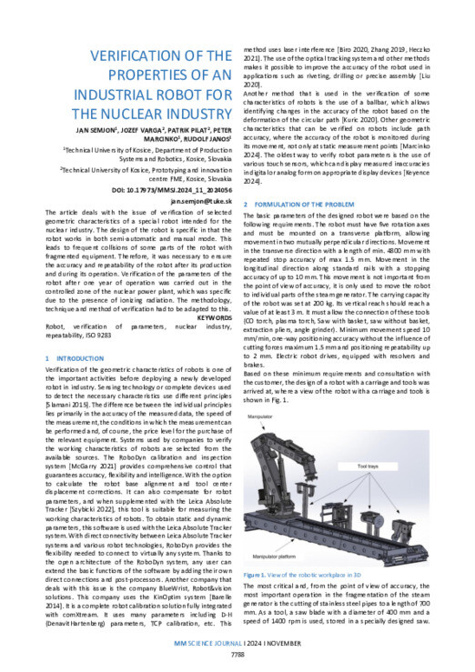 VERIFICATION OF THE PROPERTIES OF AN INDUSTRIAL ROBOT FOR THE NUCLEAR ...