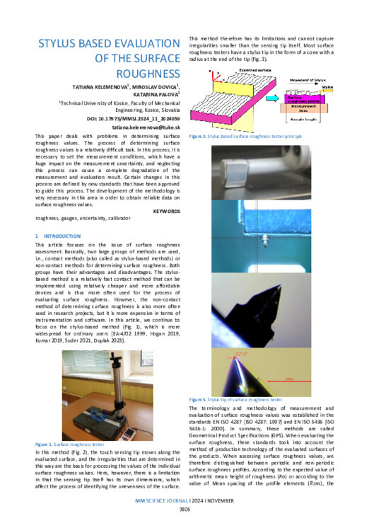 STYLUS BASED EVALUATION OF THE SURFACE ROUGHNESS | MM Science Journal