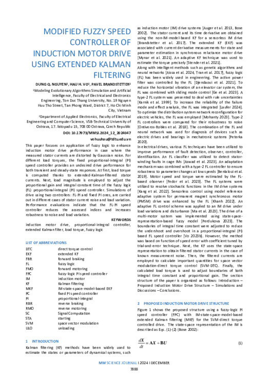 Modified Fuzzy Speed Controller Of Induction Motor Drive Using Extended Kalman Filtering Mm
