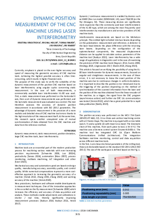 DYNAMIC POSITION MEASUREMENT OF THE CNC MACHINE USING LASER ...