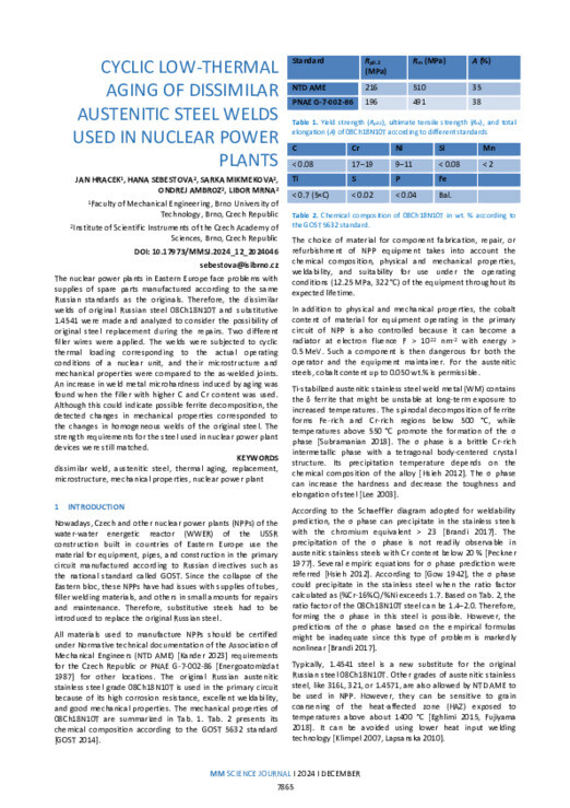 CYCLIC LOW-THERMAL AGING OF DISSIMILAR AUSTENITIC STEEL WELDS USED IN ...