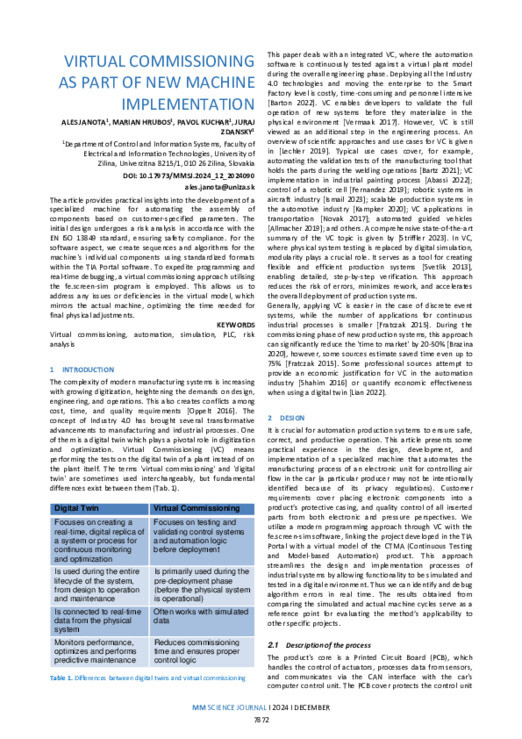 VIRTUAL COMMISSIONING AS PART OF NEW MACHINE IMPLEMENTATION | MM Science Journal