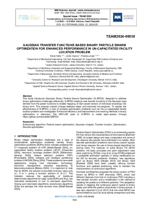 GAUSSIAN TRANSFER FUNCTIONS BASED BINARY PARTICLE SWARM OPTIMIZATION FOR ENHANCED PERFORMANCE IN ...
