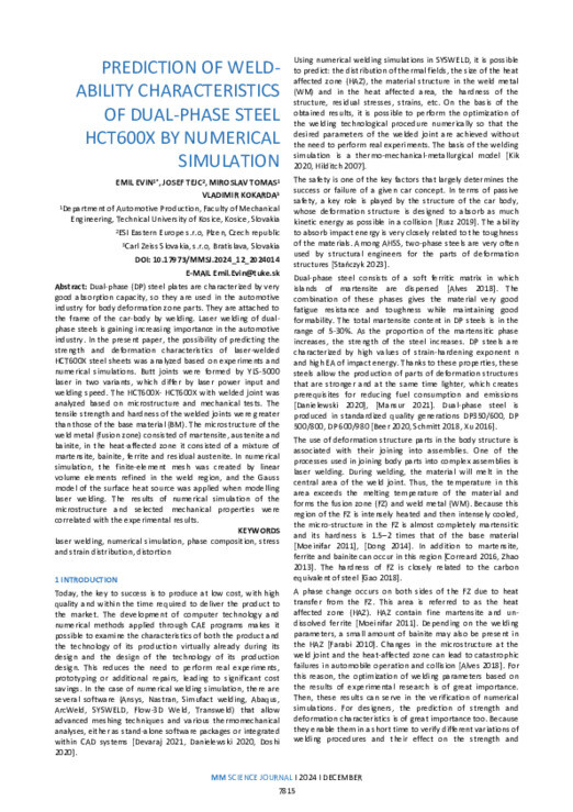 PREDICTION OF WELD-ABILITY CHARACTERISTICS OF DUAL-PHASE STEEL HCT600X ...