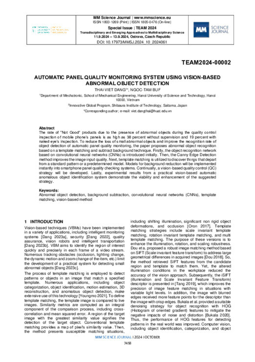 Automatic Panel Quality Monitoring System Using Vision Based Abnormal