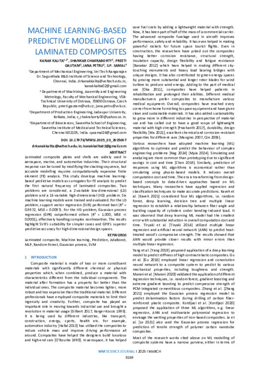 MACHINE LEARNING-BASED PREDICTIVE MODELLING OF LAMINATED COMPOSITES ...