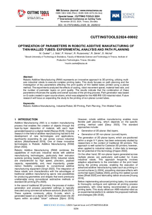 OPTIMIZATION OF PARAMETERS IN ROBOTIC ADDITIVE MANUFACTURING OF THIN ...