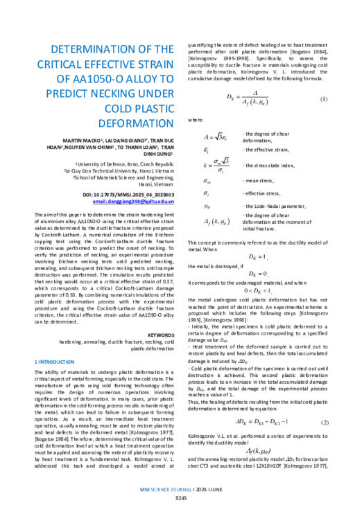 DETERMINATION OF THE CRITICAL EFFECTIVE STRAIN OF AA1050-O ALLOY TO ...