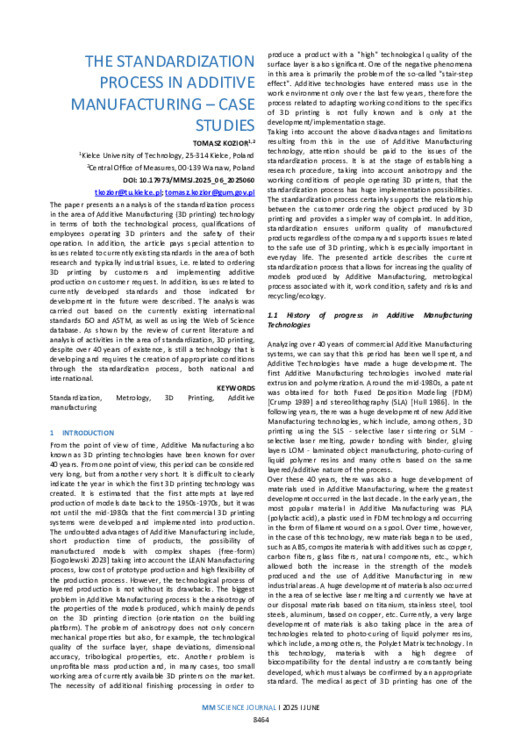 THE STANDARDIZATION PROCESS IN ADDITIVE MANUFACTURING – CASE STUDIES ...