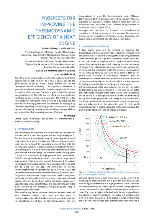 PROSPECTS FOR IMPROVING THE THERMODYNAMIC EFFICIENCY OF A HEAT ENGINE ...