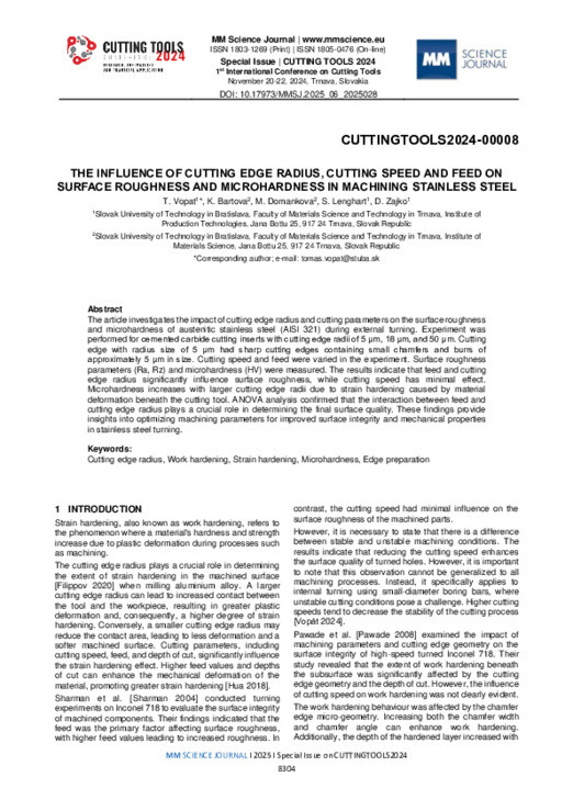 The Influence Of Cutting Edge Radius Cutting Speed And Feed On Surface Roughness And