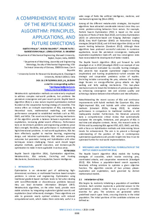 A COMPREHENSIVE REVIEW OF THE REPTILE SEARCH ALGORITHM: PRINCIPLES, APPLICATIONS, AND FUTURE ...