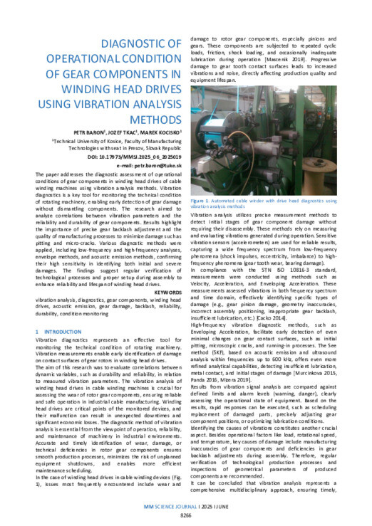 DIAGNOSTIC OF OPERATIONAL CONDITION OF GEAR COMPONENTS IN WINDING HEAD ...