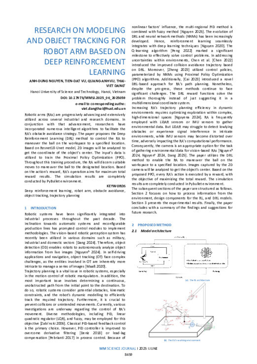 Research On Modeling And Object Tracking For Robot Arm Based On Deep