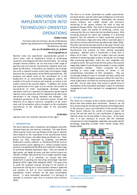 MACHINE VISION IMPLEMENTATION INTO TECHNOLOGY-ORIENTED OPERATIONS | MM ...