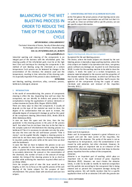BALANCING OF THE WET BLASTING PROCESS IN ORDER TO REDUCE THE TIME OF ...