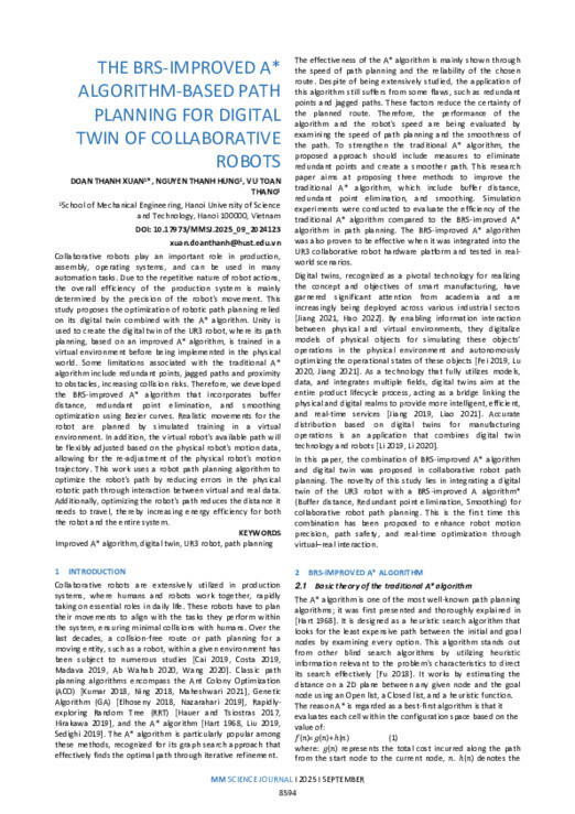 THE BRS-IMPROVED A* ALGORITHM-BASED PATH PLANNING FOR DIGITAL TWIN OF ...
