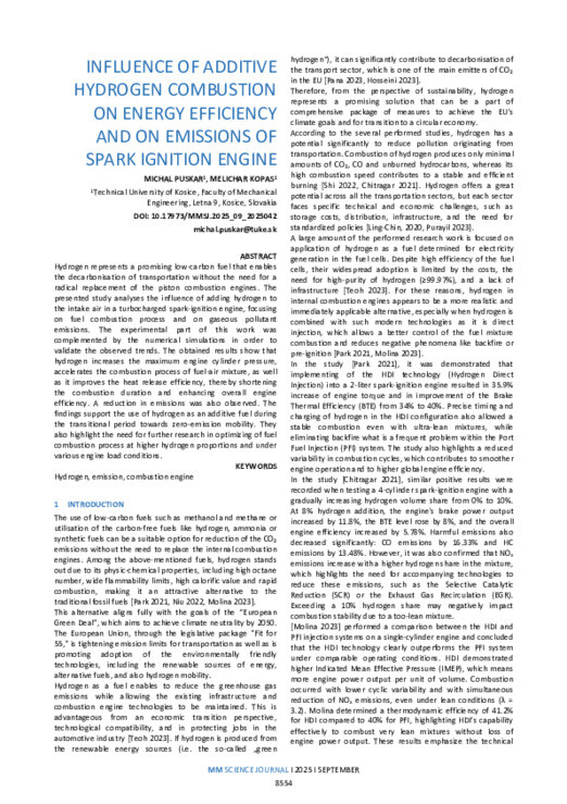 INFLUENCE OF ADDITIVE HYDROGEN COMBUSTION ON ENERGY EFFICIENCY AND ON ...