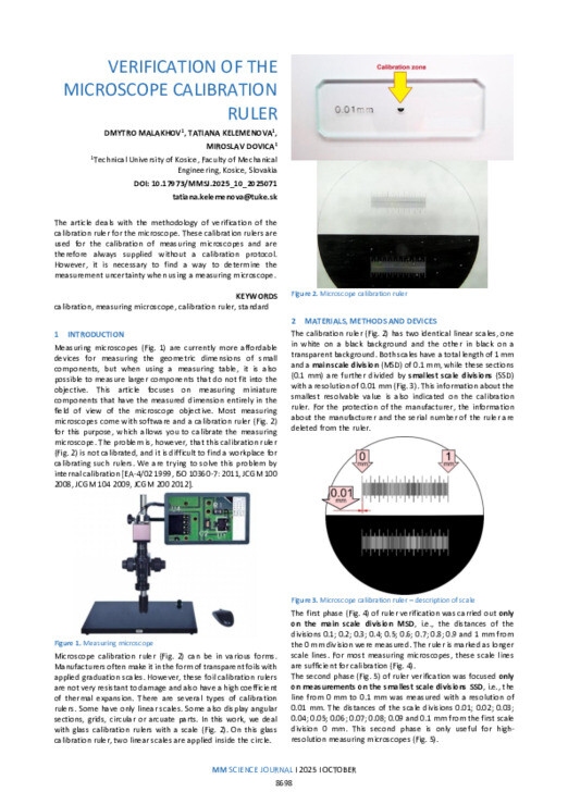 VERIFICATION OF THE MICROSCOPE CALIBRATION RULER | MM Science Journal