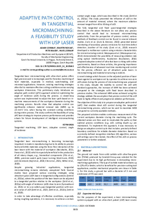 ADAPTIVE PATH CONTROL IN TANGENTIAL MICROMACHINING: A FEASIBILITY STUDY ...