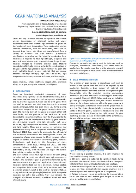 GEAR MATERIALS ANALYSIS | MM Science Journal