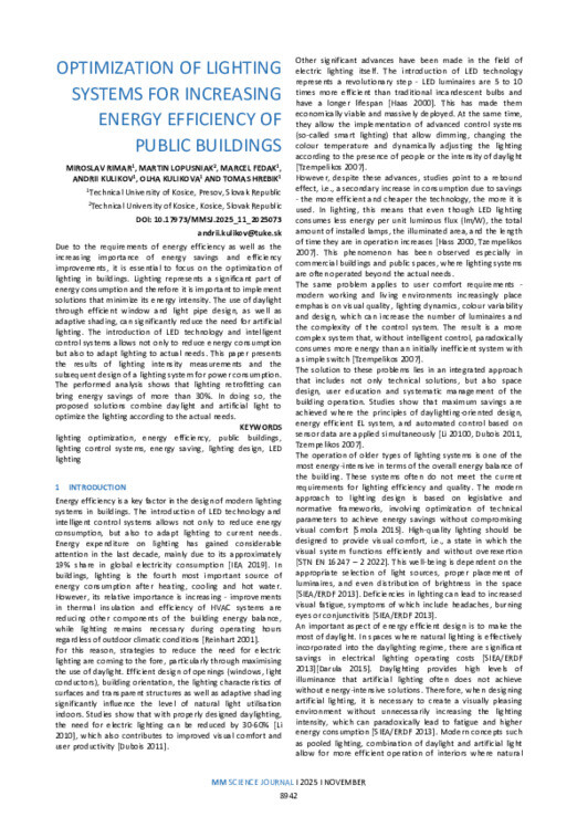 OPTIMIZATION OF LIGHTING SYSTEMS FOR INCREASING ENERGY EFFICIENCY OF ...