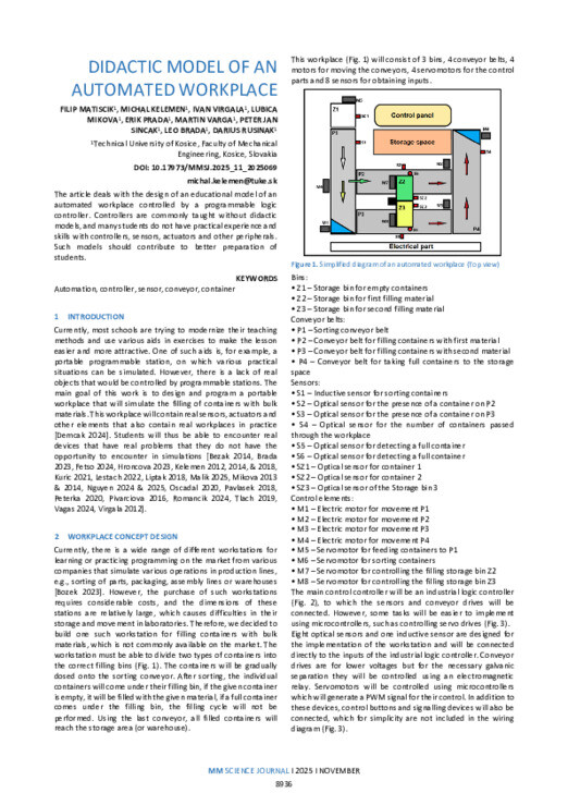 DIDACTIC MODEL OF AN AUTOMATED WORKPLACE | MM Science Journal