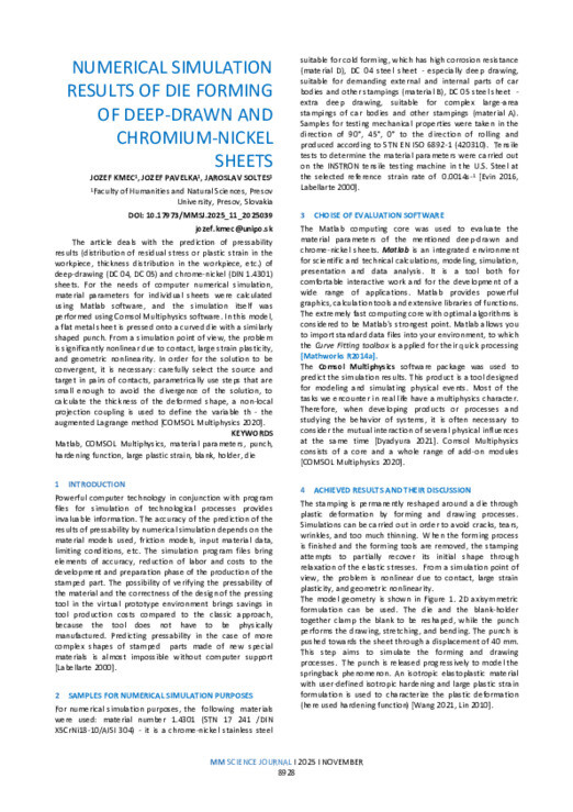NUMERICAL SIMULATION RESULTS OF DIE FORMING OF DEEP-DRAWN AND CHROMIUM ...