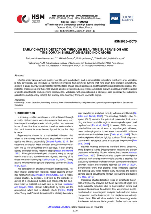 EARLY CHATTER DETECTION THROUGH REAL-TIME SUPERVISION AND TIME-DOMAIN ...