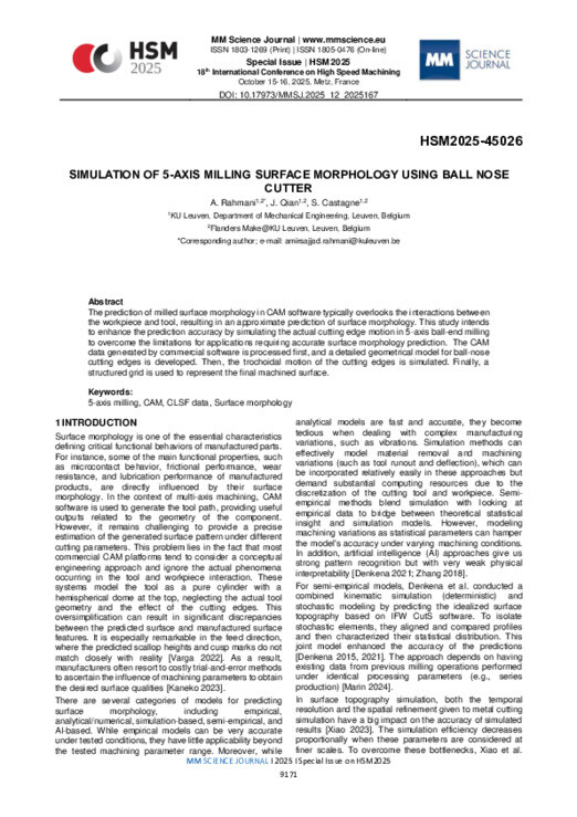 SIMULATION OF 5-AXIS MILLING SURFACE MORPHOLOGY USING BALL NOSE CUTTER ...