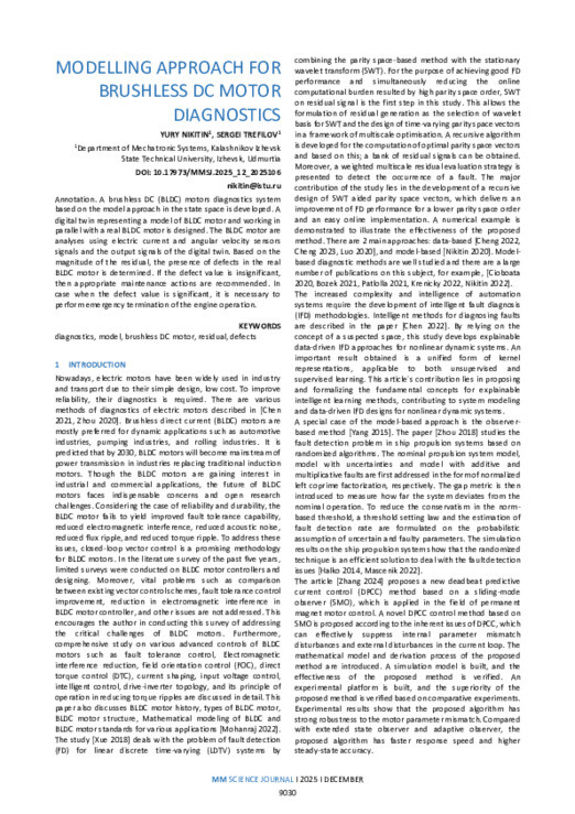 MODELLING APPROACH FOR BRUSHLESS DC MOTOR DIAGNOSTICS | MM Science Journal
