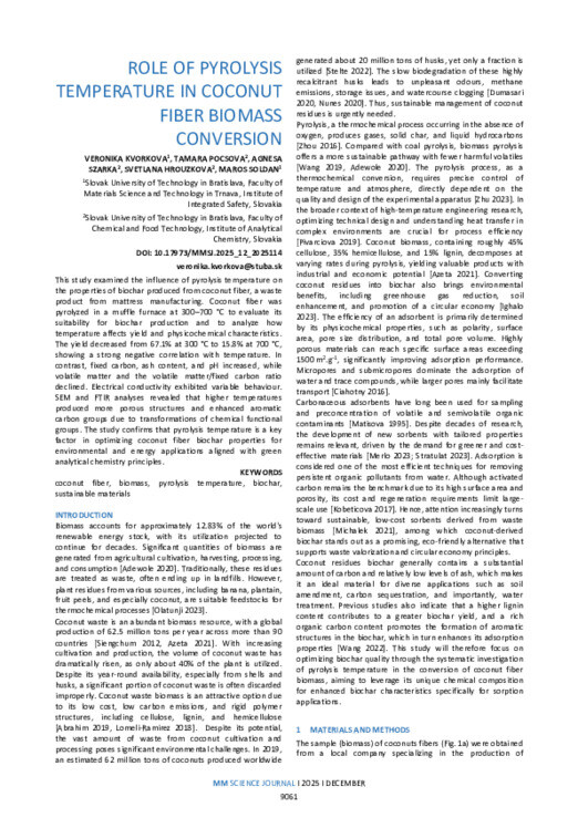 ROLE OF PYROLYSIS TEMPERATURE IN COCONUT FIBER BIOMASS CONVERSION | MM ...