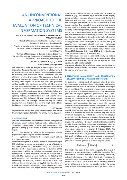 AN UNCONVENTIONAL APPROACH TO THE EVALUATION OF TECHNICAL INFORMATION ...